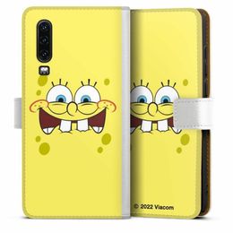 DeinDesign Handyhülle Spongebob Schwammkopf Offizielles Lizenzprodukt Kindheit, Huawei P30 Hülle Handy Flip Case Wallet Cover Handytasche Leder, weiß