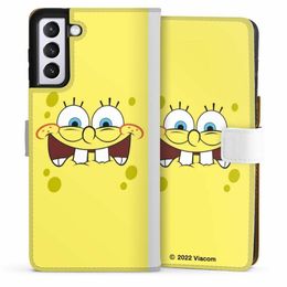 DeinDesign Handyhülle Spongebob Schwammkopf Offizielles Lizenzprodukt Kindheit, Samsung Galaxy S21+ 5G Hülle Handy Flip Case Wallet Cover, weiß