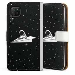 DeinDesign Handyhülle Papier Comic Astronaut Astronaut Paper Plane Comic, Huawei P40 Lite Hülle Handy Flip Case Wallet Cover Handytasche Leder, weiß