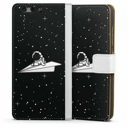 DeinDesign Handyhülle Papier Comic Astronaut Astronaut Paper Plane Comic, Huawei P10 Hülle Handy Flip Case Wallet Cover Handytasche Leder, weiß