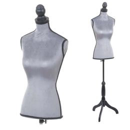 MCW Schneiderpuppe T221, Schaufensterpuppe Torso weiblich, Schaumstoff ~ Samt grau