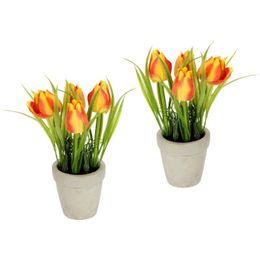 Kunstblume Tulpe, I.GE.A., Höhe 19 cm, Im Keramiktopf, 2er Set, orange