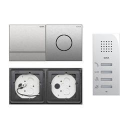 GIRA 106 System 2-fach Gegensprechanlagen Set Edelstahl V4A mit Klingelmodul 1 Ruftaste Edelstahl und Sprachmodul + Wohnungsstation AP 125003 ohne Gravur