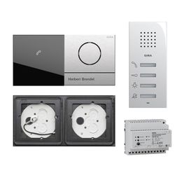 GIRA 106 System 2-fach Gegensprechanlagen Set Edelstahl V4A mit Sprachmodul mit 1 RT Edelstahl und Anzeigemodul ohne Gravur