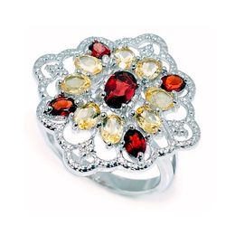 Goldene Hufeisen Silberring Citrin Granat Ring aus 925 Sterlingsilber Damen echte Edelsteine