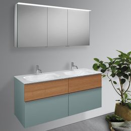 Burgbad Fiumo Badmöbel-Set Doppelwaschtisch mit Waschtischunterschrank und Spiegelschrank, SGGT142RF3957FOT52C0001G0146,