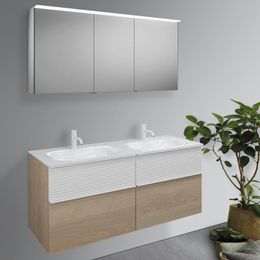 Burgbad Fiumo Badmöbel-Set Doppelwaschtisch mit Waschtischunterschrank und Spiegelschrank, SGGT142LF3959FOT2C0001G0223,