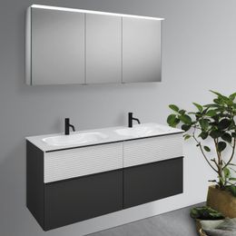 Burgbad Fiumo Badmöbel-Set Doppelwaschtisch mit Waschtischunterschrank und Spiegelschrank, SGGT142LF3958FOT2C0001G0200,