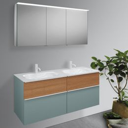 Burgbad Fiumo Badmöbel-Set Doppelwaschtisch mit Waschtischunterschrank und Spiegelschrank, SGGT142LF3957FOT52C0001G0223,