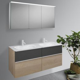 Burgbad Fiumo Badmöbel-Set Doppelwaschtisch mit Waschtischunterschrank und Spiegelschrank, SGGT142LF3959FOT56C0001G0223,