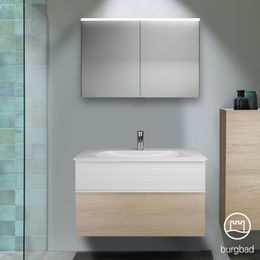 Burgbad Fiumo Badmöbel-Set Waschtisch mit Waschtischunterschrank und Spiegelschrank, SFXV102F3959FOT2C0001G0223,