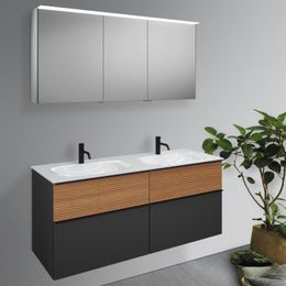 Burgbad Fiumo Badmöbel-Set Doppelwaschtisch mit Waschtischunterschrank und Spiegelschrank, SGGT142RF3958FOT52C0001G0200,