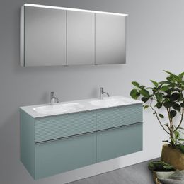 Burgbad Fiumo Badmöbel-Set Doppelwaschtisch mit Waschtischunterschrank und Spiegelschrank, SGGT142LF3957C0001G0146,