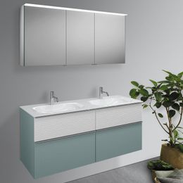 Burgbad Fiumo Badmöbel-Set Doppelwaschtisch mit Waschtischunterschrank und Spiegelschrank, SGGT142RF3957FOT2C0001G0146,
