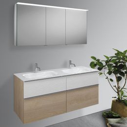 Burgbad Fiumo Badmöbel-Set Doppelwaschtisch mit Waschtischunterschrank und Spiegelschrank, SGGT142LF3959FOT2C0001G0146,