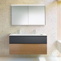 Burgbad Fiumo Badmöbel-Set Doppelwaschtisch mit Waschtischunterschrank und Spiegelschrank, SFXW122F3960FOT56C0001G0200,