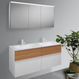 Burgbad Fiumo Badmöbel-Set Doppelwaschtisch mit Waschtischunterschrank und Spiegelschrank, SGGT142RF3956FOT52C0001G0223,