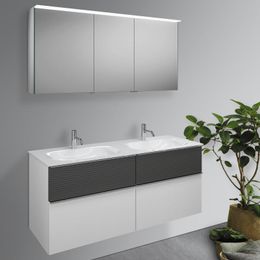 Burgbad Fiumo Badmöbel-Set Doppelwaschtisch mit Waschtischunterschrank und Spiegelschrank, SGGT142RF3956FOT56C0001G0146,