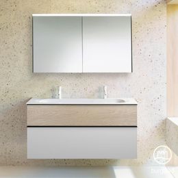 Burgbad Fiumo Badmöbel-Set Doppelwaschtisch mit Waschtischunterschrank und Spiegelschrank, SFXW122F3956FOT45C0001G0200,
