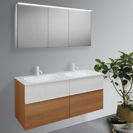 Burgbad Fiumo Badmöbel-Set Doppelwaschtisch mit Waschtischunterschrank und Spiegelschrank, SGGT142LF3960FOT2C0001G0223,