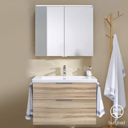 Burgbad Eqio Badmöbel-Set 1, Waschtisch mit Waschtischunterschrank und Spiegelschrank, SFAN093F3437C0001G0146,