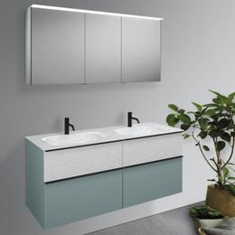 Burgbad Fiumo Badmöbel-Set Doppelwaschtisch mit Waschtischunterschrank und Spiegelschrank, SGGT142LF3957FOT2C0001G0200,