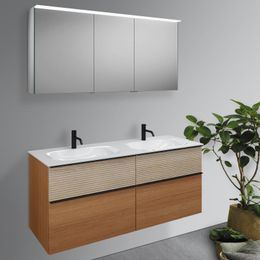 Burgbad Fiumo Badmöbel-Set Doppelwaschtisch mit Waschtischunterschrank und Spiegelschrank, SGGT142RF3960FOT45C0001G0200,
