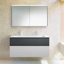 Burgbad Fiumo Badmöbel-Set Doppelwaschtisch mit Waschtischunterschrank und Spiegelschrank, SFXW122F3956FOT56C0001G0200,