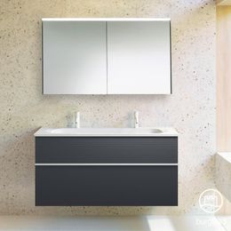Burgbad Fiumo Badmöbel-Set Doppelwaschtisch mit Waschtischunterschrank und Spiegelschrank, SFXW122F3958C0001G0223,