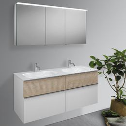 Burgbad Fiumo Badmöbel-Set Doppelwaschtisch mit Waschtischunterschrank und Spiegelschrank, SGGT142LF3956FOT45C0001G0146,