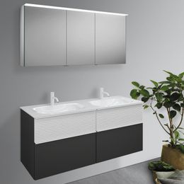 Burgbad Fiumo Badmöbel-Set Doppelwaschtisch mit Waschtischunterschrank und Spiegelschrank, SGGT142LF3958FOT2C0001G0223,