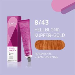 LONDA Professional Extra Rich Crème Permanente Cremehaarfarbe 8/43 Hellblond kupfer-gold 60ml