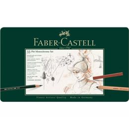 Faber-Castell Kreativset 33er Metalletui Pitt Monochrome Set Künstlerstifte und -kreiden mit Zubehör