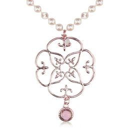 Trachtenland Kette mit Anhänger Lange Perlenkette mit roségoldenem Ornament