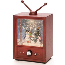 Konstsmide LED Laterne Fernseher mit 3 Schneemännern, Weihnachtsdeko, LED fest integriert, Warmweiß, wassergefüllt, wählbare Energiefunktion, 1 warm weiße Diode, braun