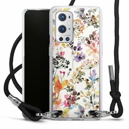 DeinDesign Handyhülle Blume Muster Pastell Wild Grasses, OnePlus 9 Pro Handykette Hülle mit Band Case zum Umhängen, weiß