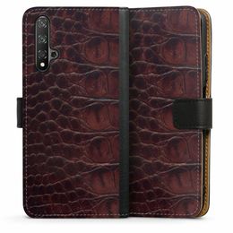 DeinDesign Handyhülle Krokodil Leder Animalprint Croco dark brown, Huawei Nova 5T Hülle Handy Flip Case Wallet Cover Handytasche Leder, schwarz