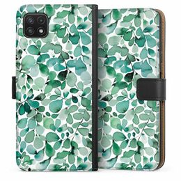 DeinDesign Handyhülle Pastell Wasserfarbe Blätter Watercolor Pattern Leaffy Leaves, Samsung Galaxy A22 5G Hülle Handy Flip Case Wallet Cover, schwarz