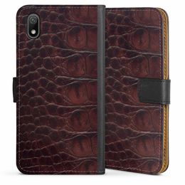 DeinDesign Handyhülle Krokodil Leder Animalprint Croco dark brown, Huawei Y5 (2019) Hülle Handy Flip Case Wallet Cover Handytasche Leder, schwarz