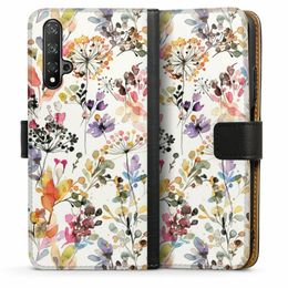 DeinDesign Handyhülle Blume Muster Pastell Wild Grasses, Huawei Nova 5T Hülle Handy Flip Case Wallet Cover Handytasche Leder, schwarz