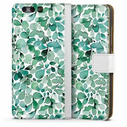 DeinDesign Handyhülle Pastell Wasserfarbe Blätter Watercolor Pattern Leaffy Leaves, Huawei P10 Hülle Handy Flip Case Wallet Cover Handytasche Leder