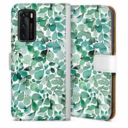 DeinDesign Handyhülle Pastell Wasserfarbe Blätter Watercolor Pattern Leaffy Leaves, Huawei P40 Hülle Handy Flip Case Wallet Cover Handytasche Leder
