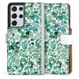 DeinDesign Handyhülle Pastell Wasserfarbe Blätter Watercolor Pattern Leaffy Leaves, Samsung Galaxy S21 Ultra 5G Hülle Handy Flip Case Wallet Cover