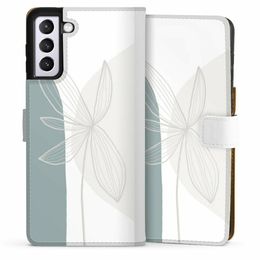 DeinDesign Handyhülle Blume Boho Pastell Flower and Shapes No 3-Anastasia Sawall, Samsung Galaxy S21+ 5G Hülle Handy Flip Case Wallet Cover, weiß