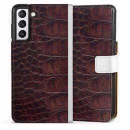 DeinDesign Handyhülle Krokodil Leder Animalprint Croco dark brown, Samsung Galaxy S21 5G Hülle Handy Flip Case Wallet Cover, weiß