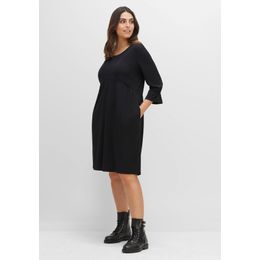 sheego Große Größen: Shirtkleid mit gerafften 3/4-Ärmeln, schwarz, Gr.46