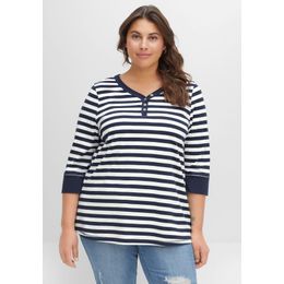 sheego Große Größen: Shirt aus Jersey, mit Streifenmuster und 3/4-Arm, nachtblau-weiß, Gr.40/42