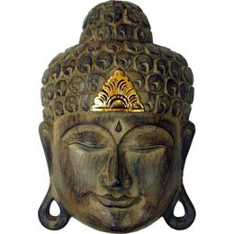 Guru-Shop Buddhafigur Geschnitzte Buddha Maske mit Goldverzierung
