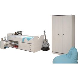 Kinderzimmer Smoozy 22 Parisot 3-teilig weiß Bett + Kleiderschrank + Nachtkommode Funktionsbett