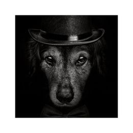 Wallario Tischplatte Eleganter Hund mit Zylinder in schwarz-weiß (1 St)